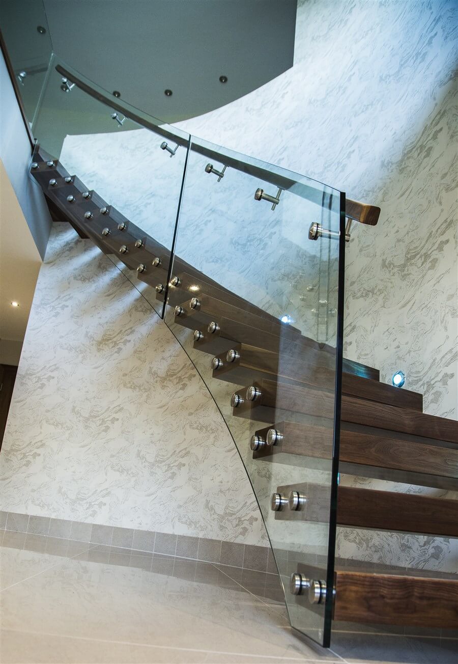Curved floating walnut stairs - Banagher Co. Offaly Ireland