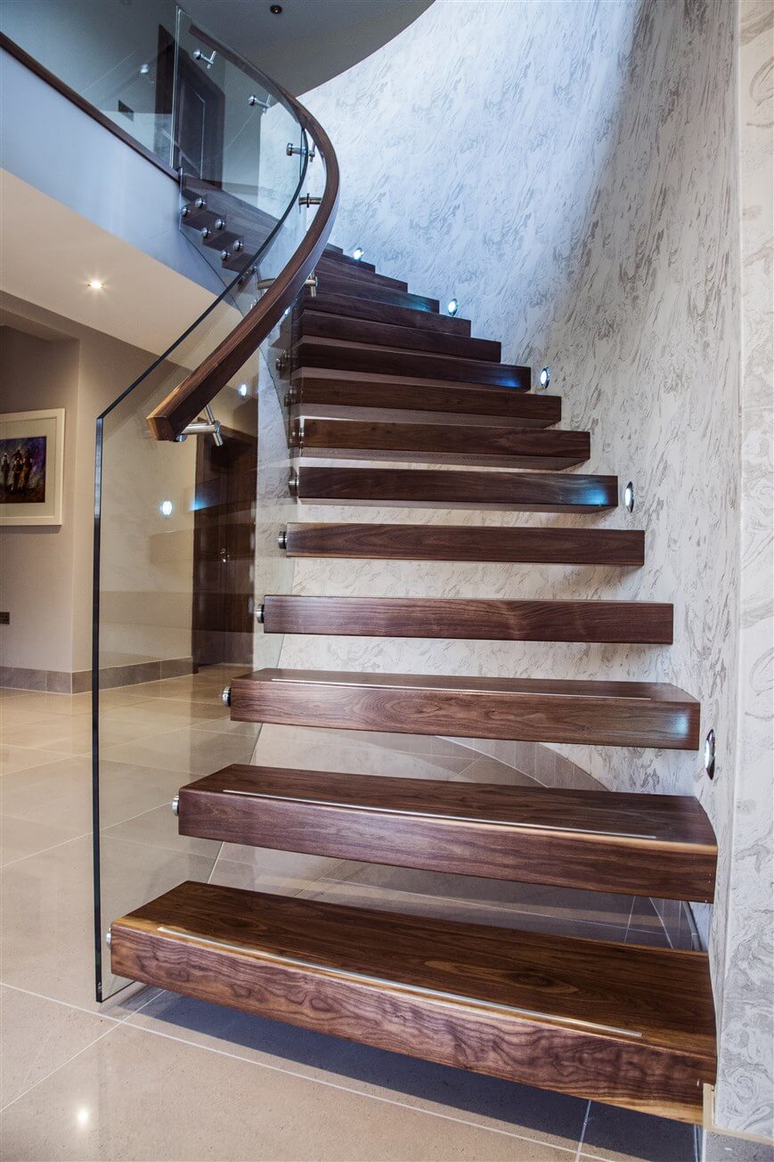 Curved floating walnut stairs - Banagher Co. Offaly Ireland
