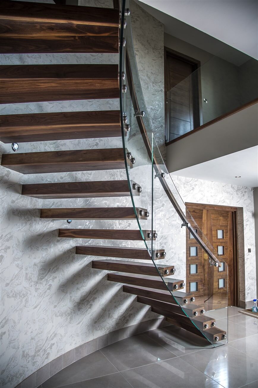 Curved floating walnut stairs - Banagher Co. Offaly Ireland