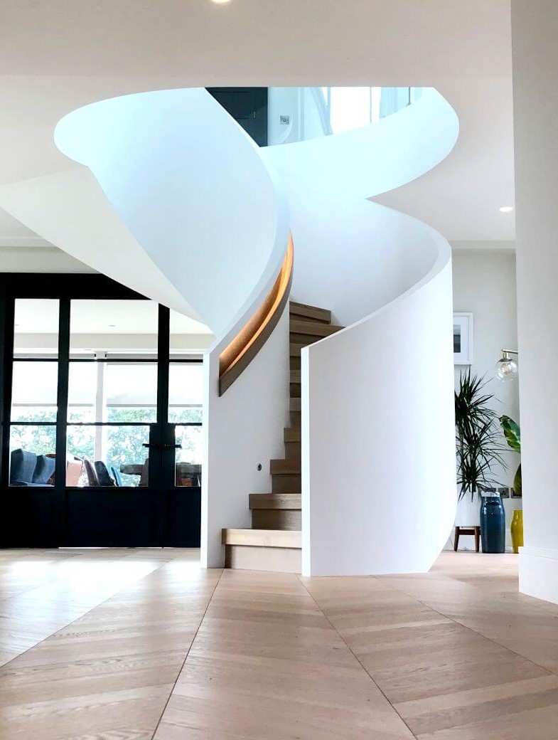 Curved concrete stairs and landing - Shuttered, steel fixed and poured ...