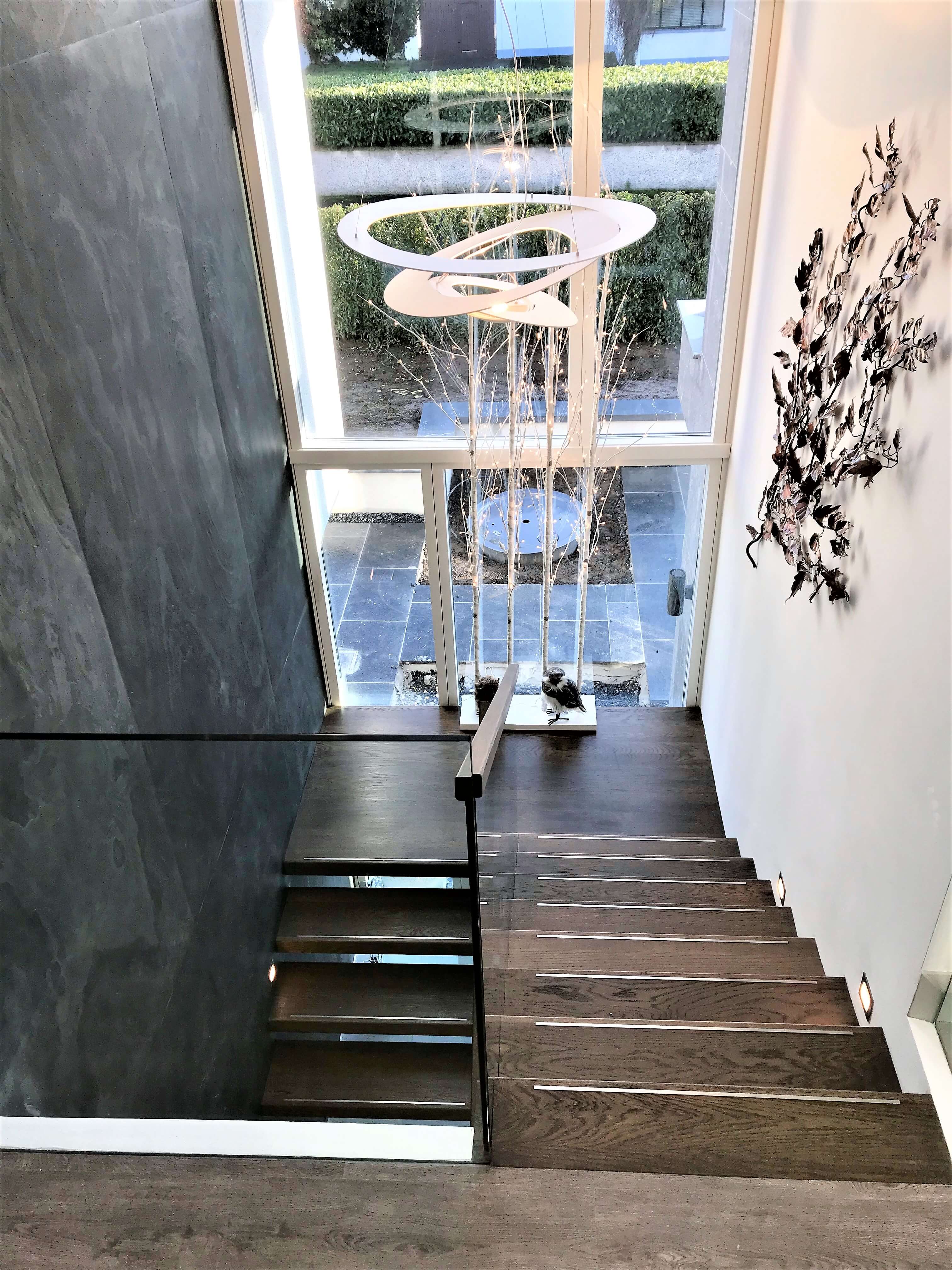 Floating dark oak stairs with glass balustrade - Floating Stairs ...