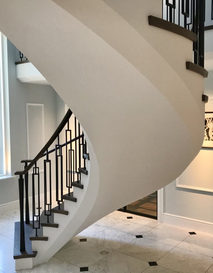 Chamfered curved concrete stairs