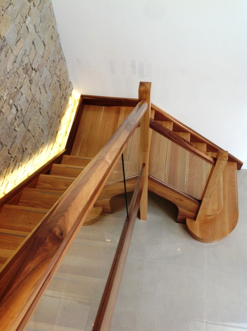 Walnut and oak glass stairs with led lighting - Design , Fitting and ...